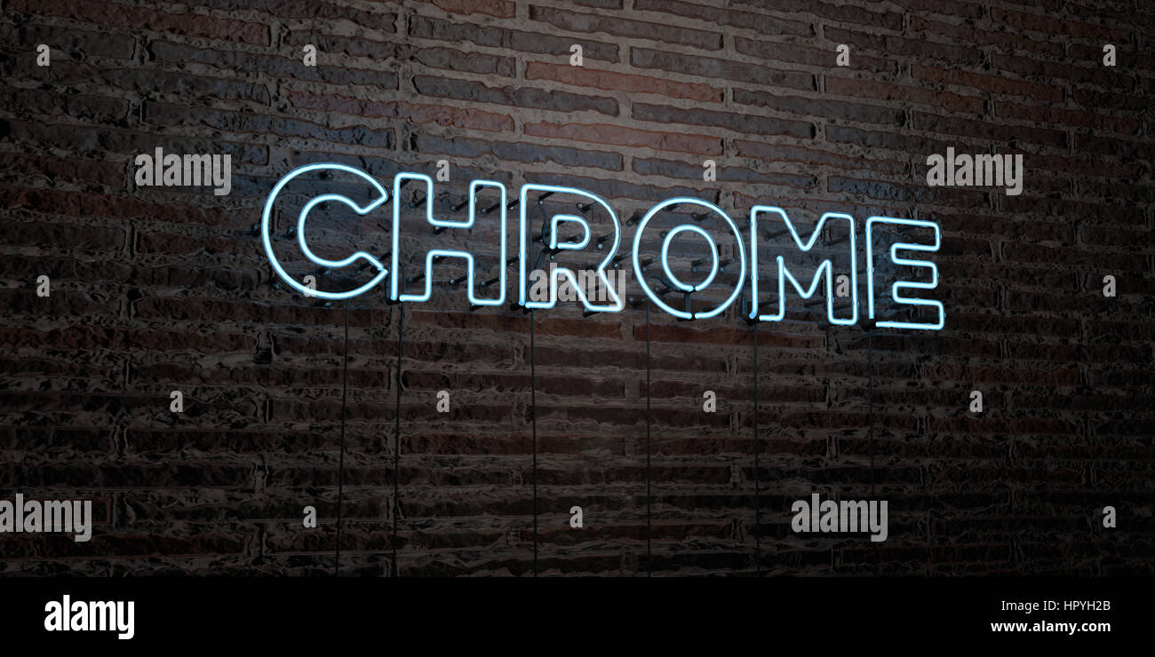 CHROME -Realistic Neon Sign on Brick Wall background - 3D rendered ...