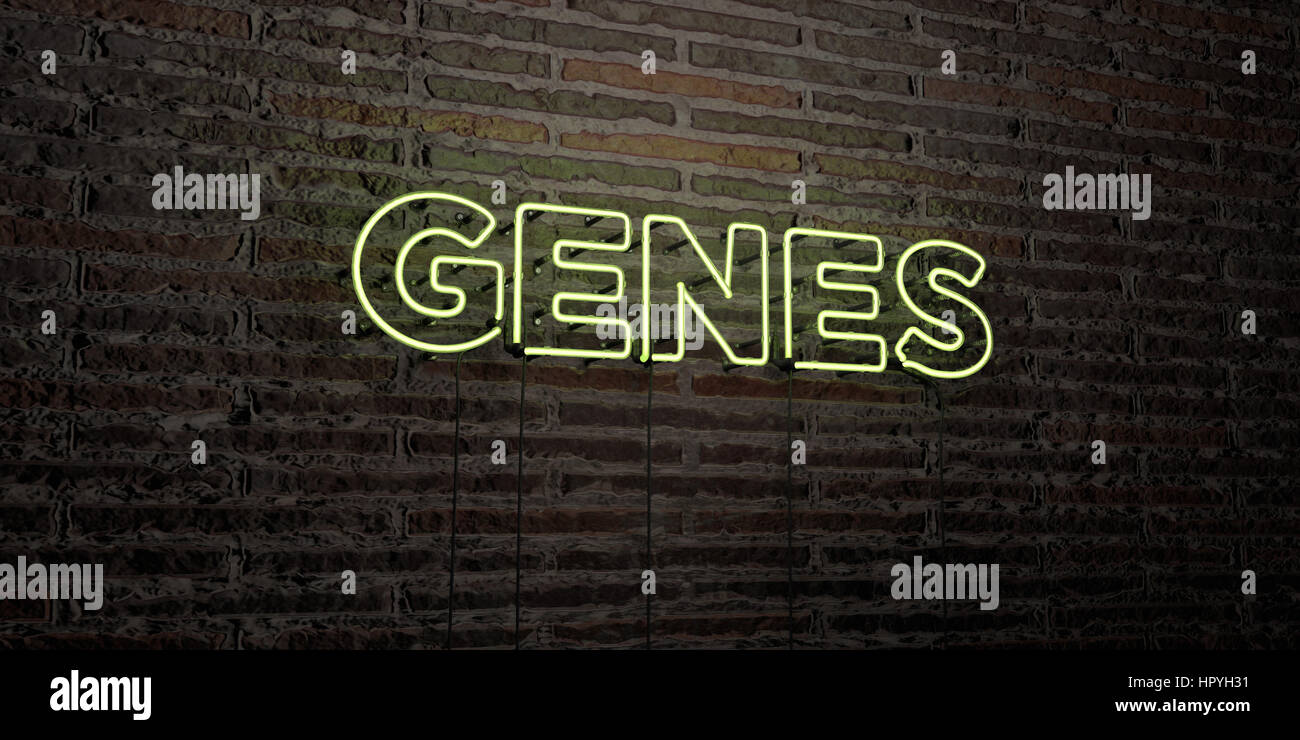 GENES -Realistic Neon Sign on Brick Wall background - 3D rendered ...