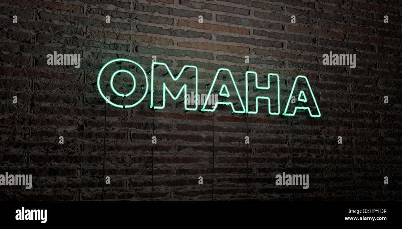 OMAHA -Realistic Neon Sign on Brick Wall background - 3D rendered ...