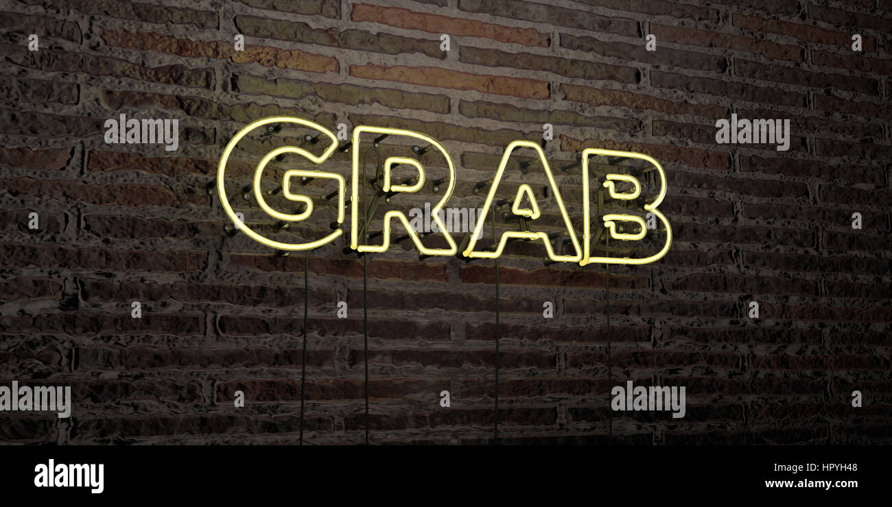 GRAB -Realistic Neon Sign on Brick Wall background - 3D rendered ...