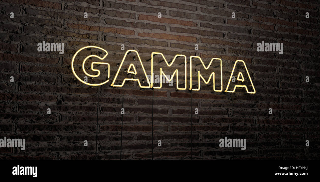 GAMMA -Realistic Neon Sign on Brick Wall background - 3D rendered ...