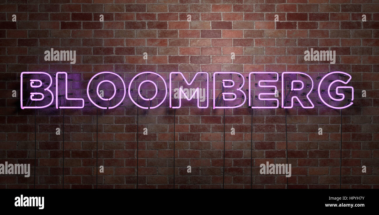 BLOOMBERG - fluorescent Neon tube Sign on brickwork - Front view - 3D ...