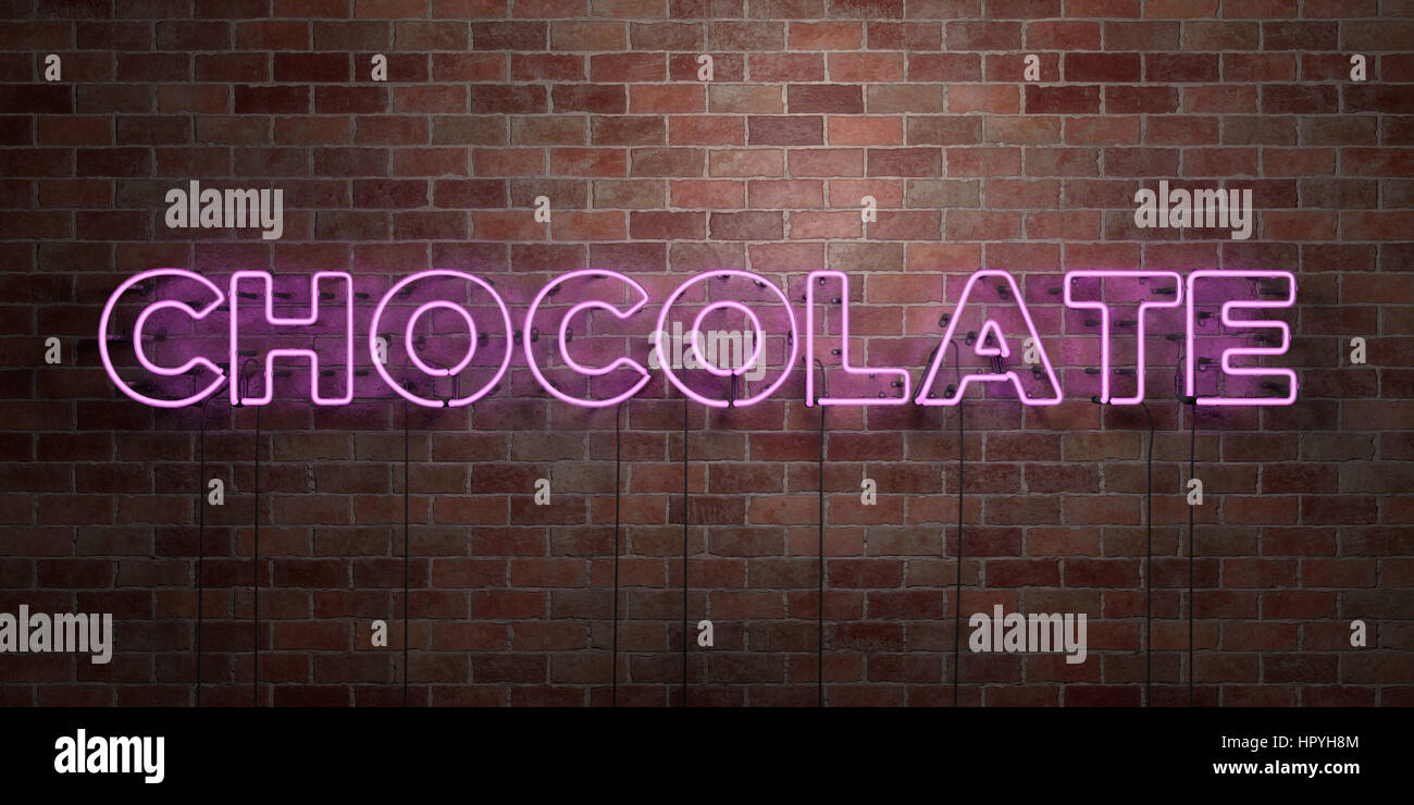 CHOCOLATE - fluorescent Neon tube Sign on brickwork - Front view - 3D ...