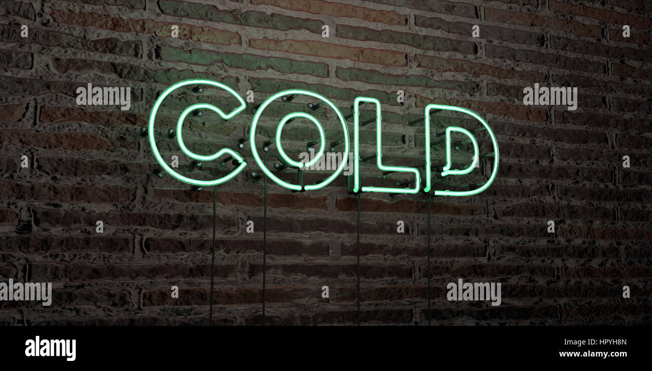 COLD -Realistic Neon Sign on Brick Wall background - 3D rendered ...