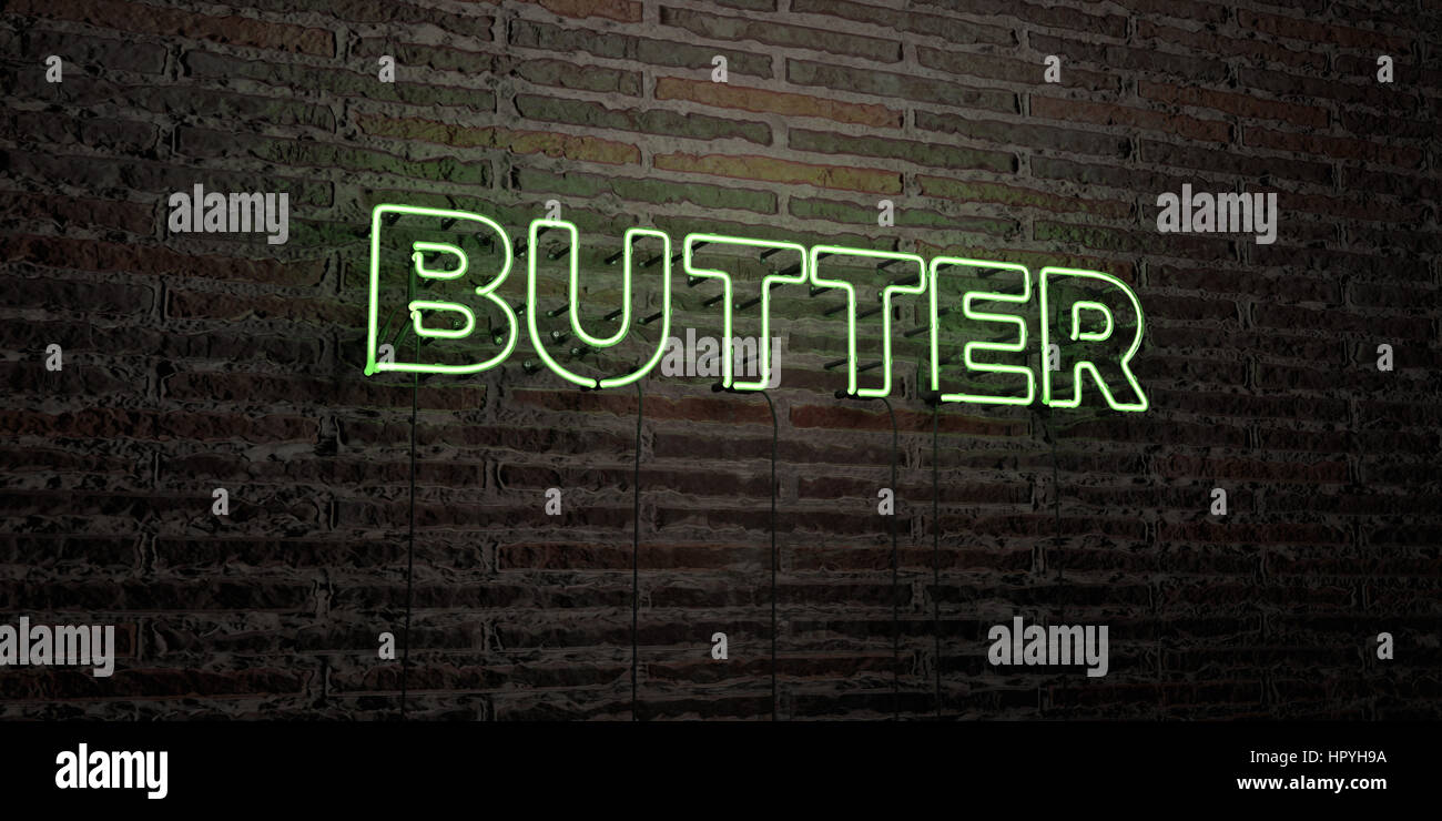 BUTTER -Realistic Neon Sign on Brick Wall background - 3D rendered ...