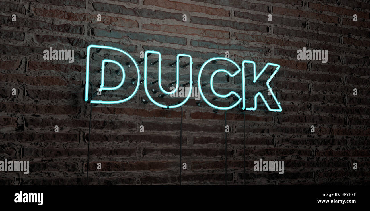 DUCK -Realistic Neon Sign on Brick Wall background - 3D rendered ...