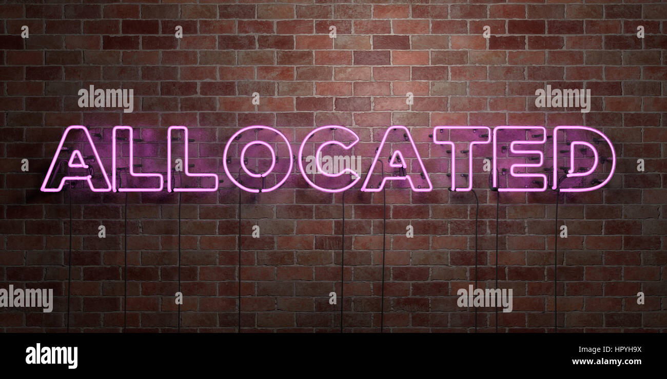 ALLOCATED - fluorescent Neon tube Sign on brickwork - Front view - 3D ...