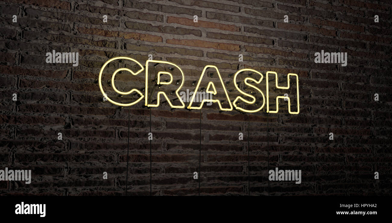 CRASH -Realistic Neon Sign on Brick Wall background - 3D rendered ...