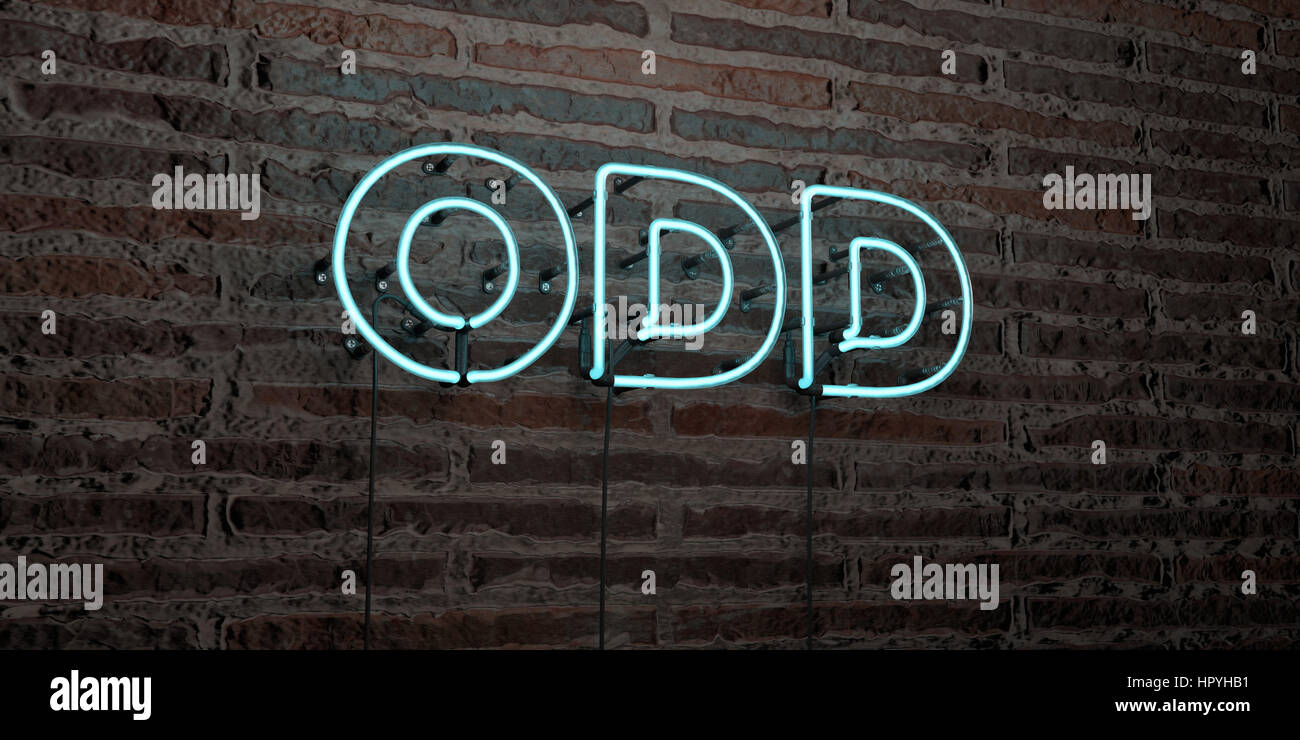 ODD -Realistic Neon Sign on Brick Wall background - 3D rendered royalty ...