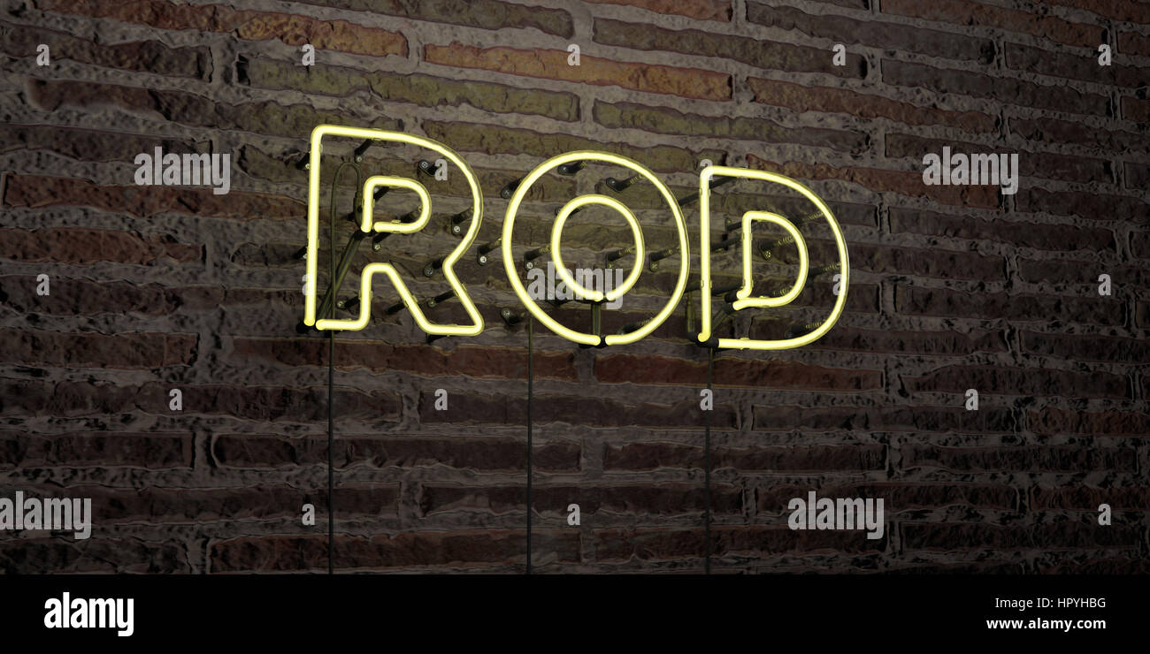 ROD -Realistic Neon Sign on Brick Wall background - 3D rendered royalty ...