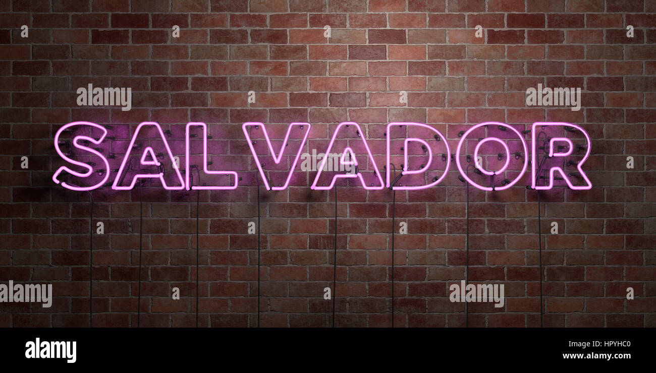 SALVADOR - fluorescent Neon tube Sign on brickwork - Front view - 3D ...