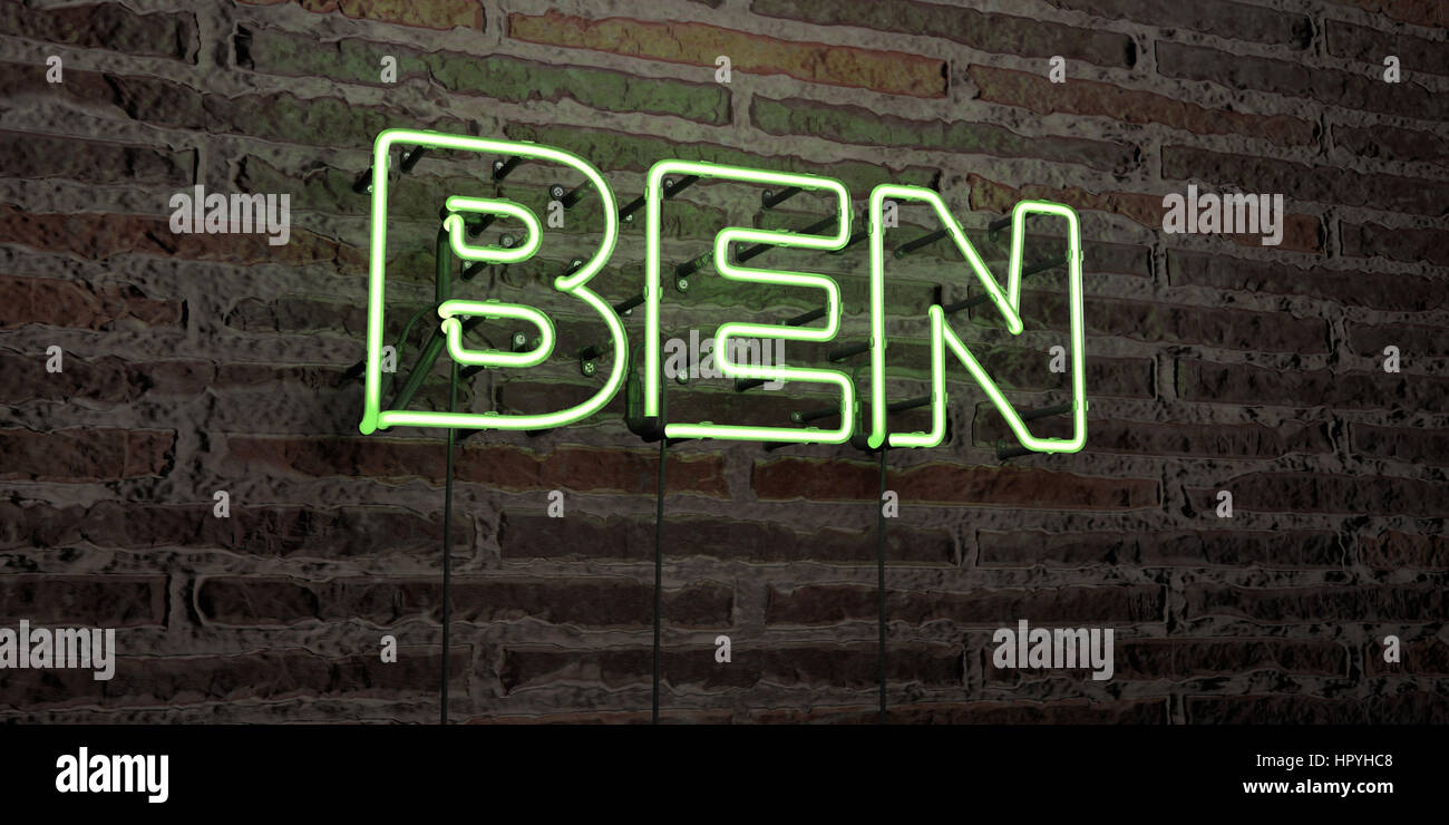 BEN -Realistic Neon Sign on Brick Wall background - 3D rendered royalty ...