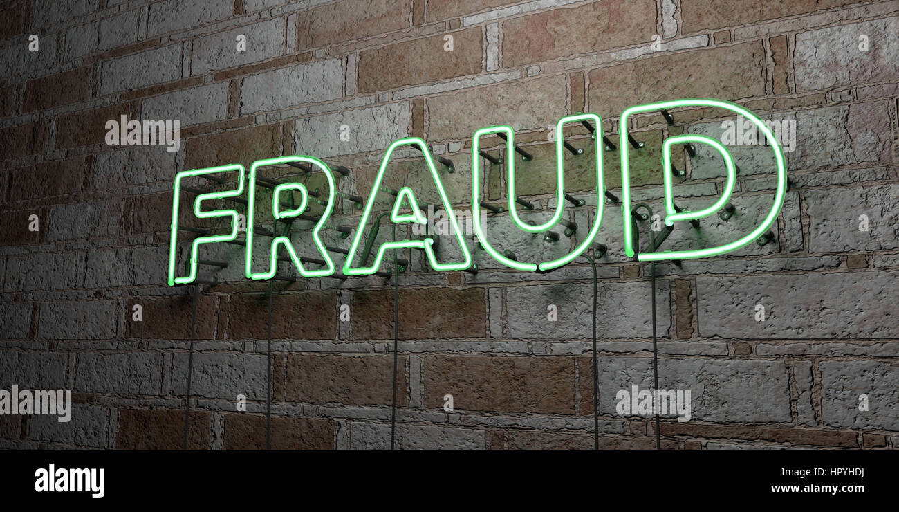 FRAUD - Glowing Neon Sign on stonework wall - 3D rendered royalty free ...