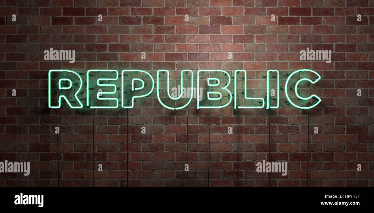 REPUBLIC - fluorescent Neon tube Sign on brickwork - Front view - 3D ...