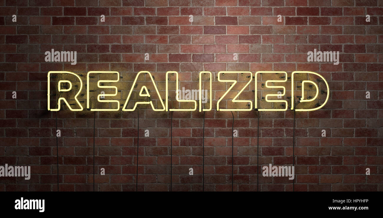 REALIZED - fluorescent Neon tube Sign on brickwork - Front view - 3D ...