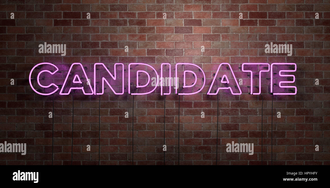CANDIDATE - fluorescent Neon tube Sign on brickwork - Front view - 3D ...