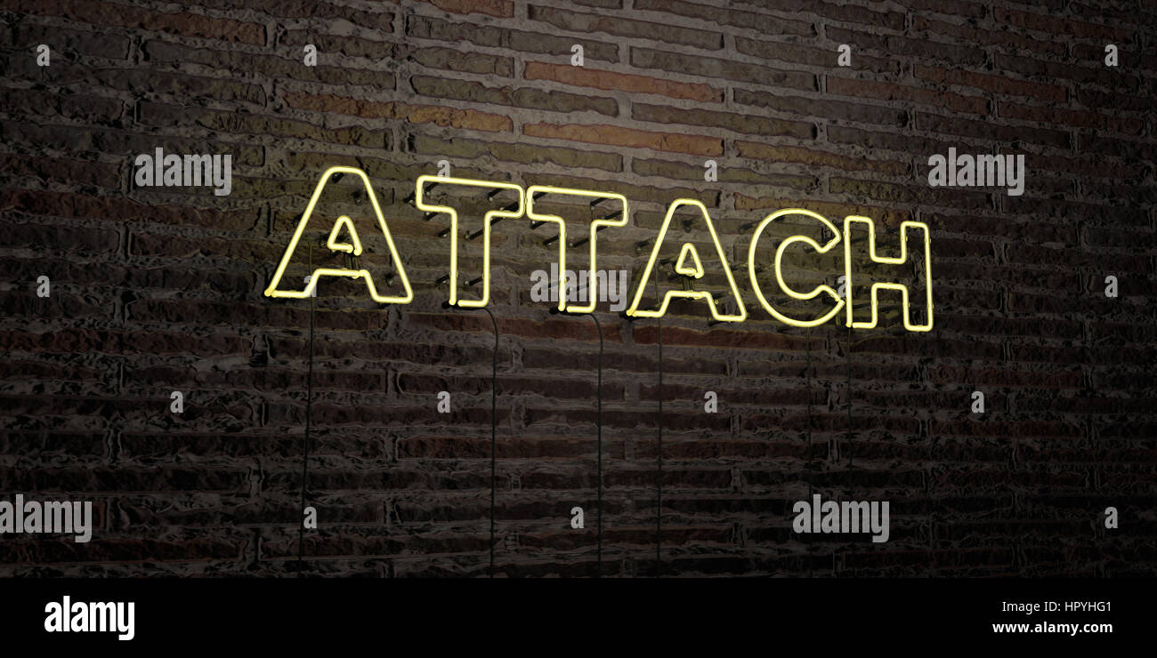ATTACH -Realistic Neon Sign on Brick Wall background - 3D rendered ...