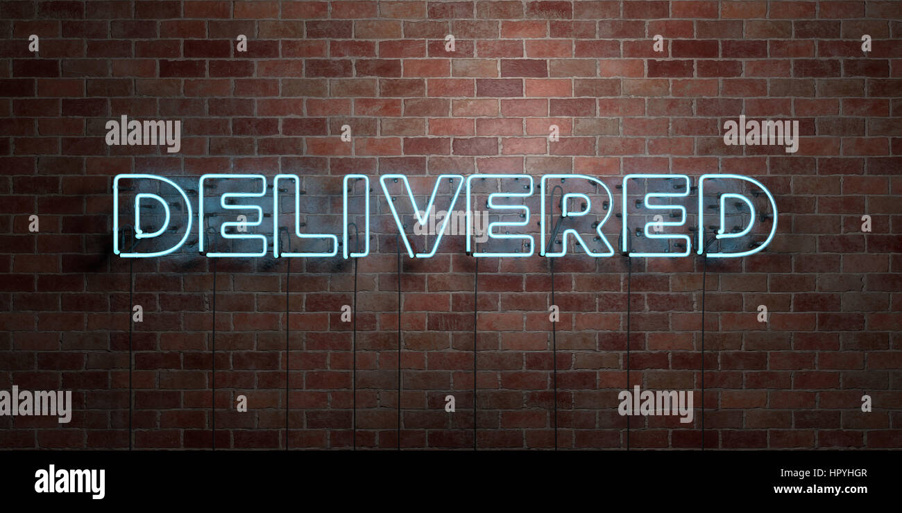 DELIVERED - fluorescent Neon tube Sign on brickwork - Front view - 3D ...