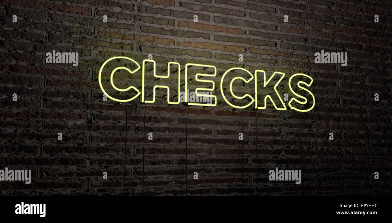 CHECKS -Realistic Neon Sign on Brick Wall background - 3D rendered ...