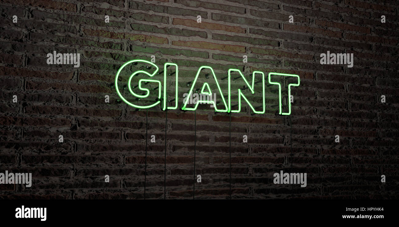 GIANT -Realistic Neon Sign on Brick Wall background - 3D rendered ...