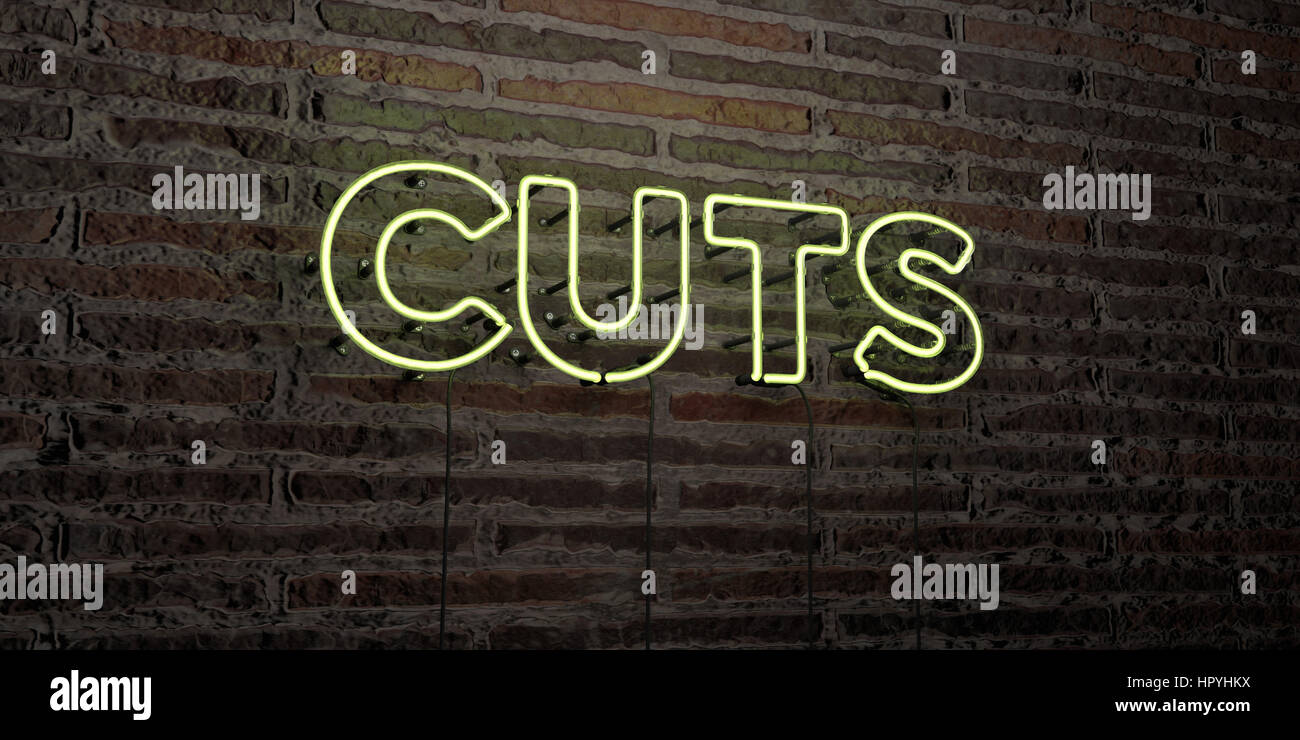 CUTS -Realistic Neon Sign on Brick Wall background - 3D rendered ...