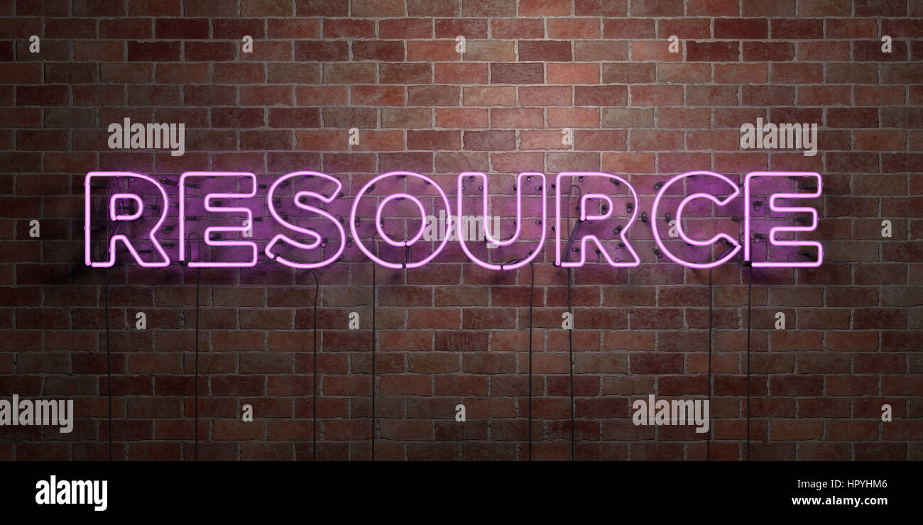 RESOURCE - fluorescent Neon tube Sign on brickwork - Front view - 3D ...