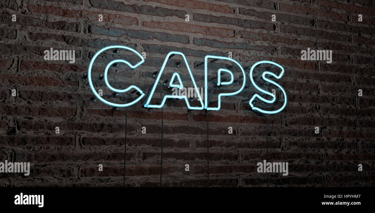 CAPS -Realistic Neon Sign on Brick Wall background - 3D rendered ...