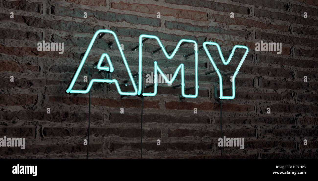 AMY -Realistic Neon Sign on Brick Wall background - 3D rendered royalty ...