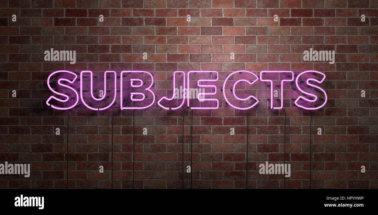 SUBJECTS - fluorescent Neon tube Sign on brickwork - Front view - 3D ...