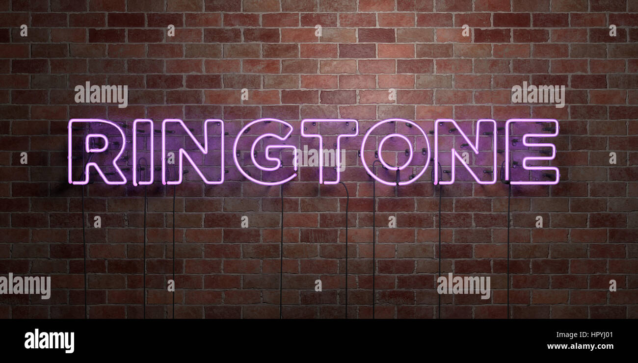 RINGTONE - fluorescent Neon tube Sign on brickwork - Front view - 3D ...