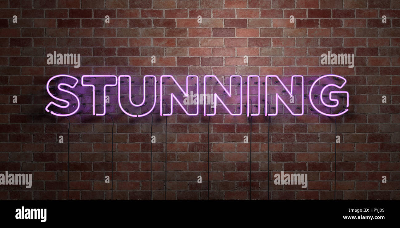 STUNNING - fluorescent Neon tube Sign on brickwork - Front view - 3D ...