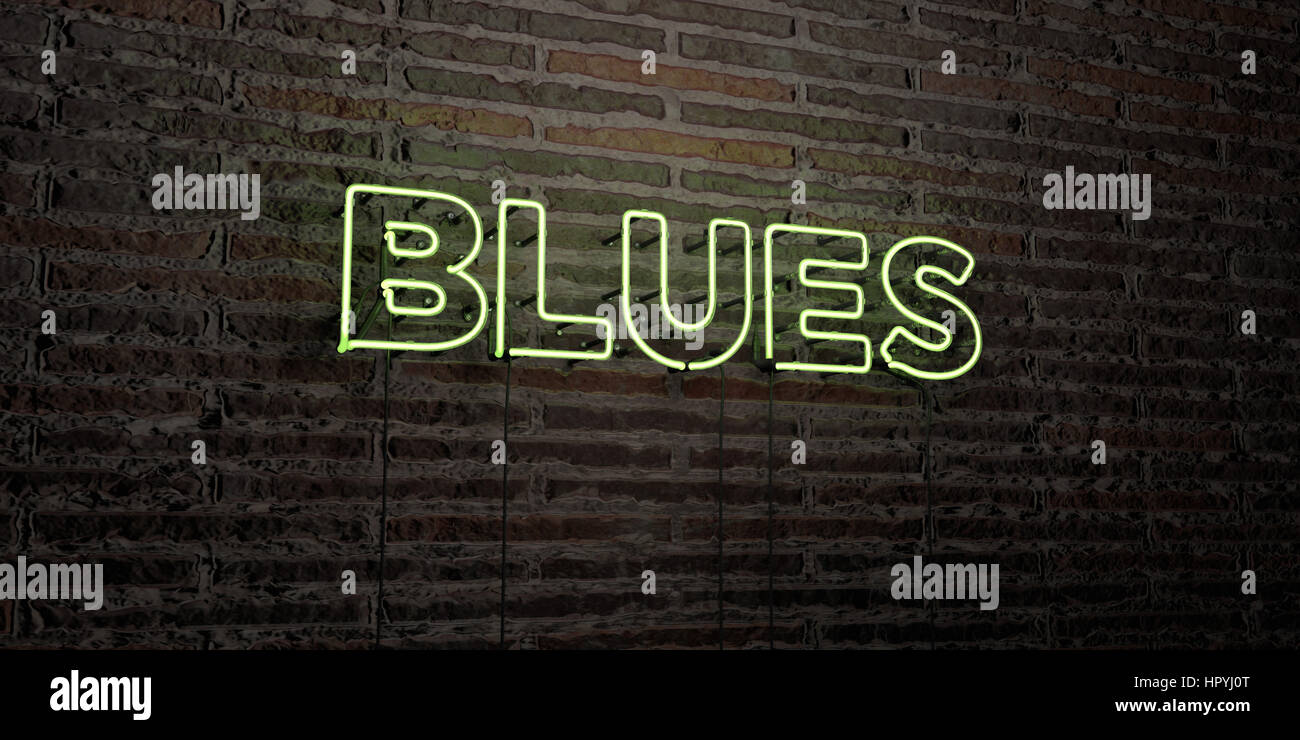 BLUES -Realistic Neon Sign on Brick Wall background - 3D rendered ...