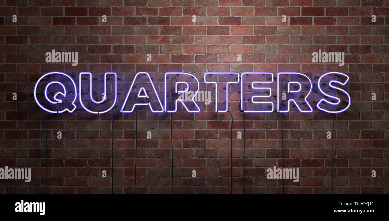 QUARTERS - fluorescent Neon tube Sign on brickwork - Front view - 3D ...