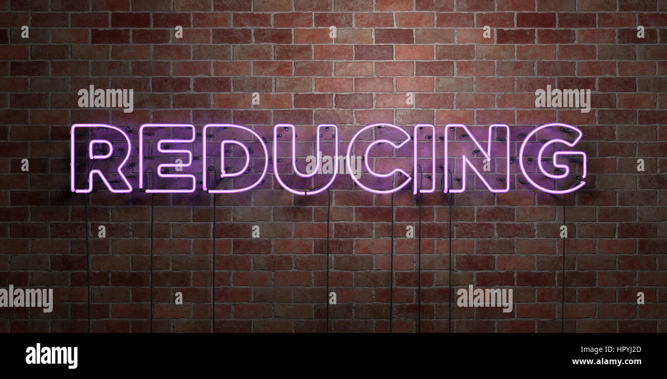 REDUCING - fluorescent Neon tube Sign on brickwork - Front view - 3D ...