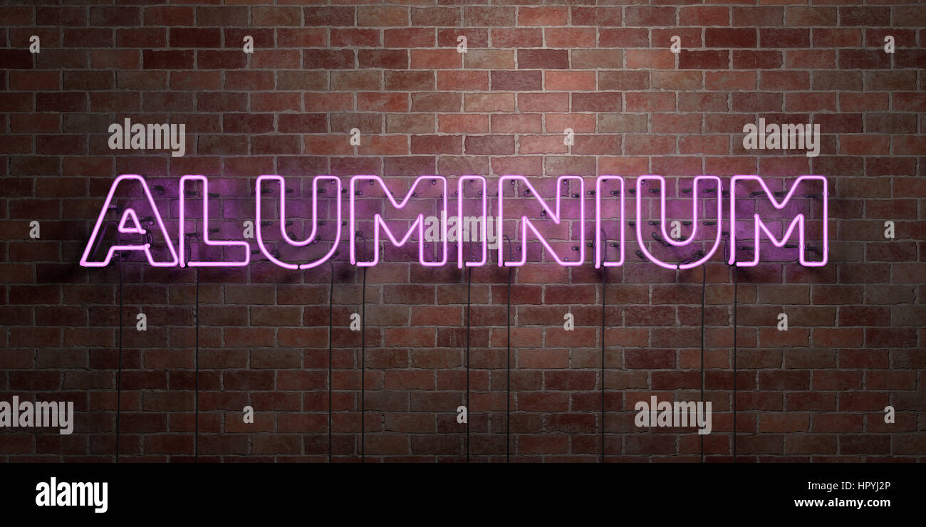 ALUMINIUM - fluorescent Neon tube Sign on brickwork - Front view - 3D ...