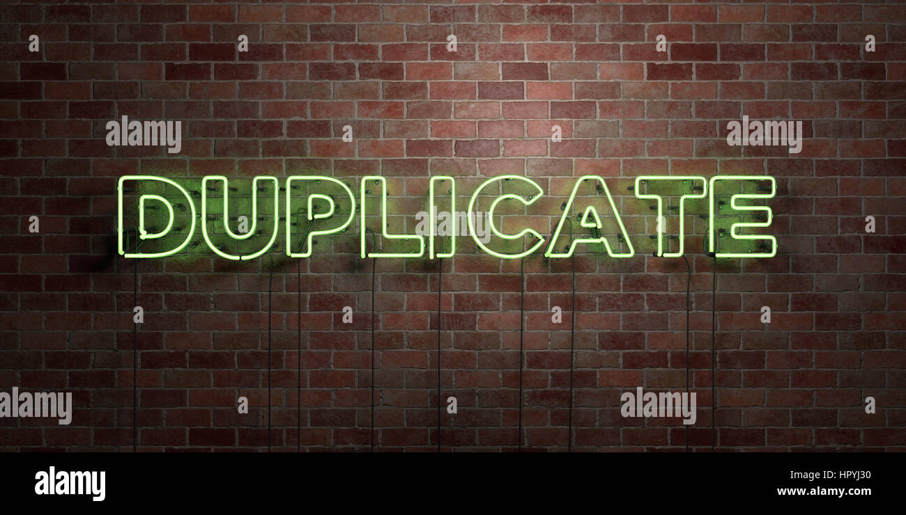 DUPLICATE - fluorescent Neon tube Sign on brickwork - Front view - 3D ...