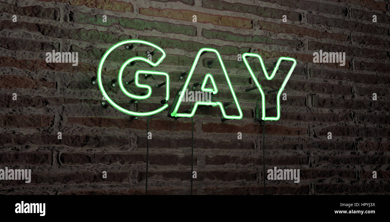 GAY -Realistic Neon Sign on Brick Wall background - 3D rendered royalty ...