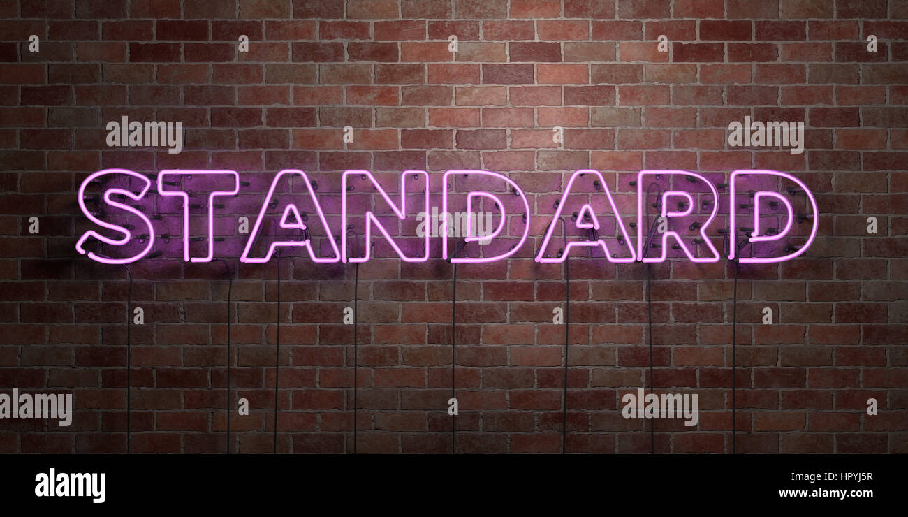 STANDARD - fluorescent Neon tube Sign on brickwork - Front view - 3D ...