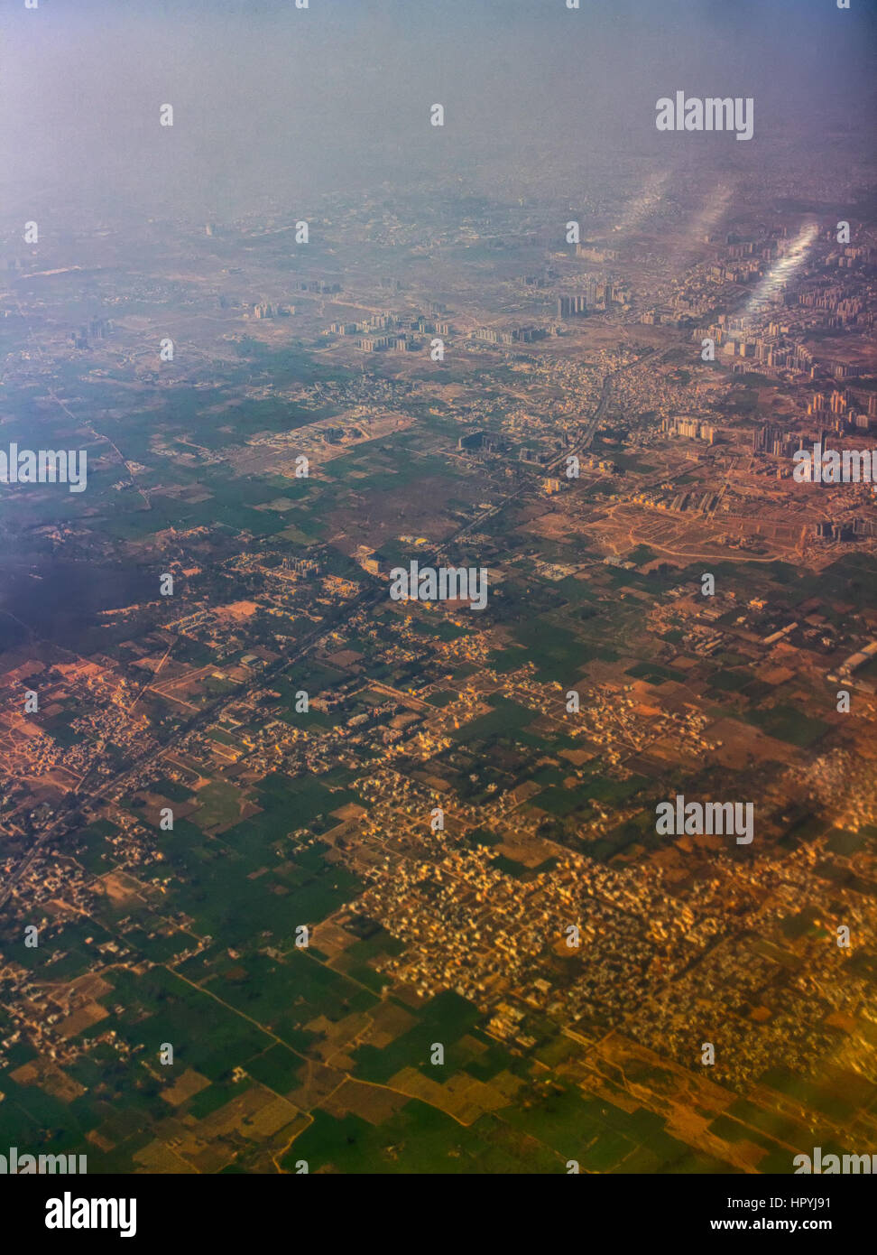 Journey by air. A view of city from plane. City Of India (North of ...