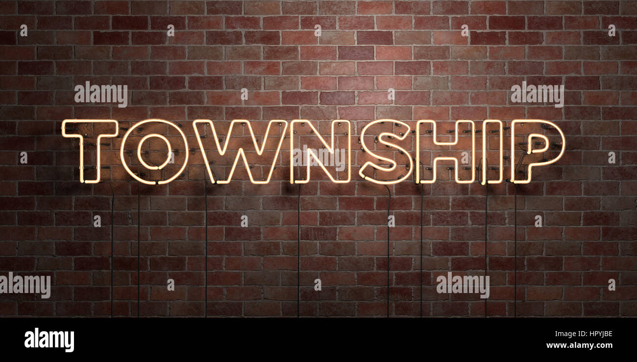 TOWNSHIP - fluorescent Neon tube Sign on brickwork - Front view - 3D ...