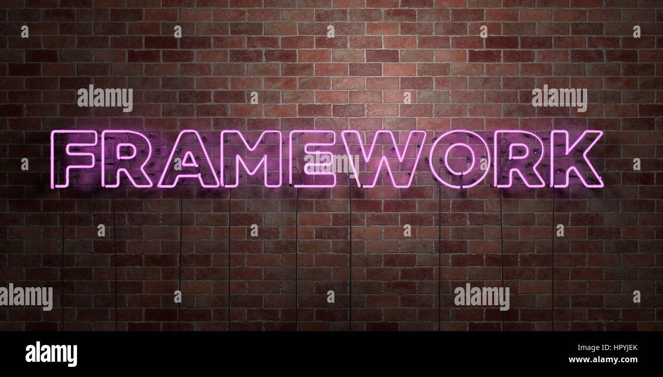 FRAMEWORK - fluorescent Neon tube Sign on brickwork - Front view - 3D ...