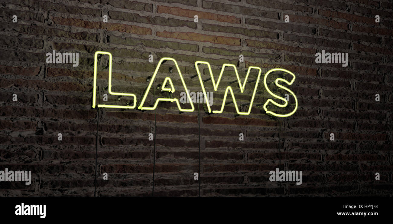 LAWS -Realistic Neon Sign on Brick Wall background - 3D rendered ...