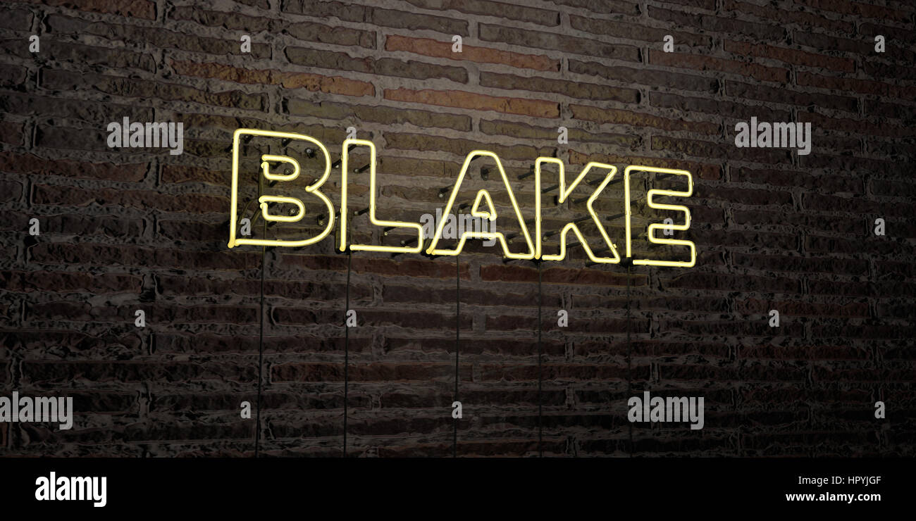 BLAKE -Realistic Neon Sign on Brick Wall background - 3D rendered ...