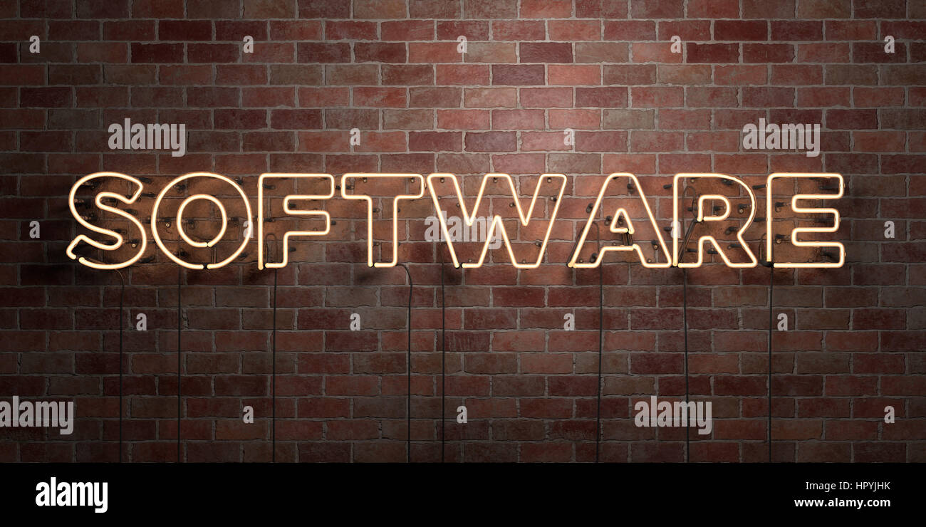 SOFTWARE - fluorescent Neon tube Sign on brickwork - Front view - 3D ...