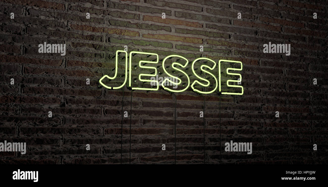 JESSE -Realistic Neon Sign on Brick Wall background - 3D rendered ...