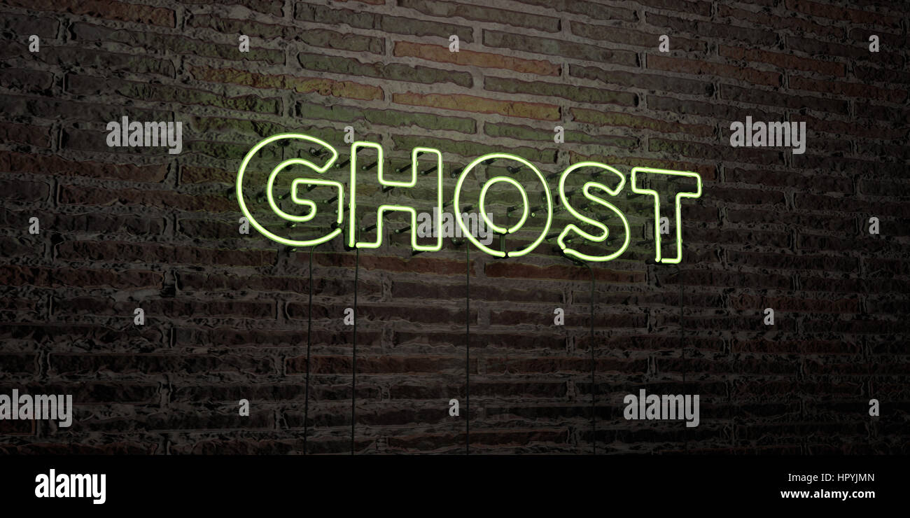 GHOST -Realistic Neon Sign on Brick Wall background - 3D rendered ...