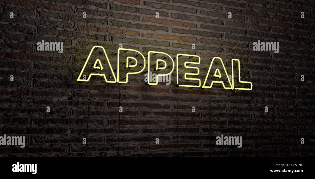 APPEAL -Realistic Neon Sign on Brick Wall background - 3D rendered ...