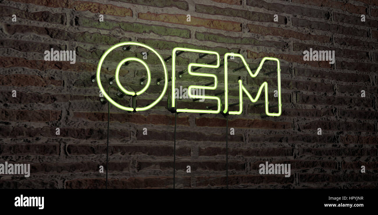 OEM -Realistic Neon Sign on Brick Wall background - 3D rendered royalty ...