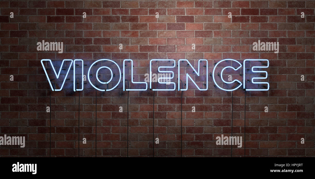 VIOLENCE - fluorescent Neon tube Sign on brickwork - Front view - 3D ...