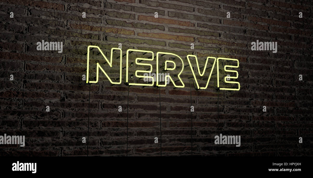 NERVE -Realistic Neon Sign on Brick Wall background - 3D rendered ...